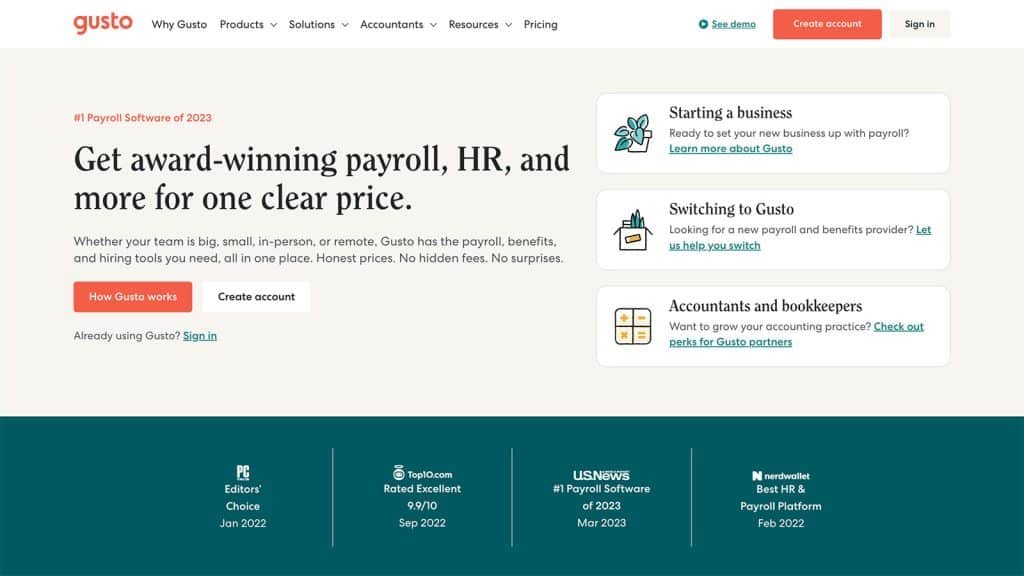 Gusto : All-in-one payroll solution for growing businesses